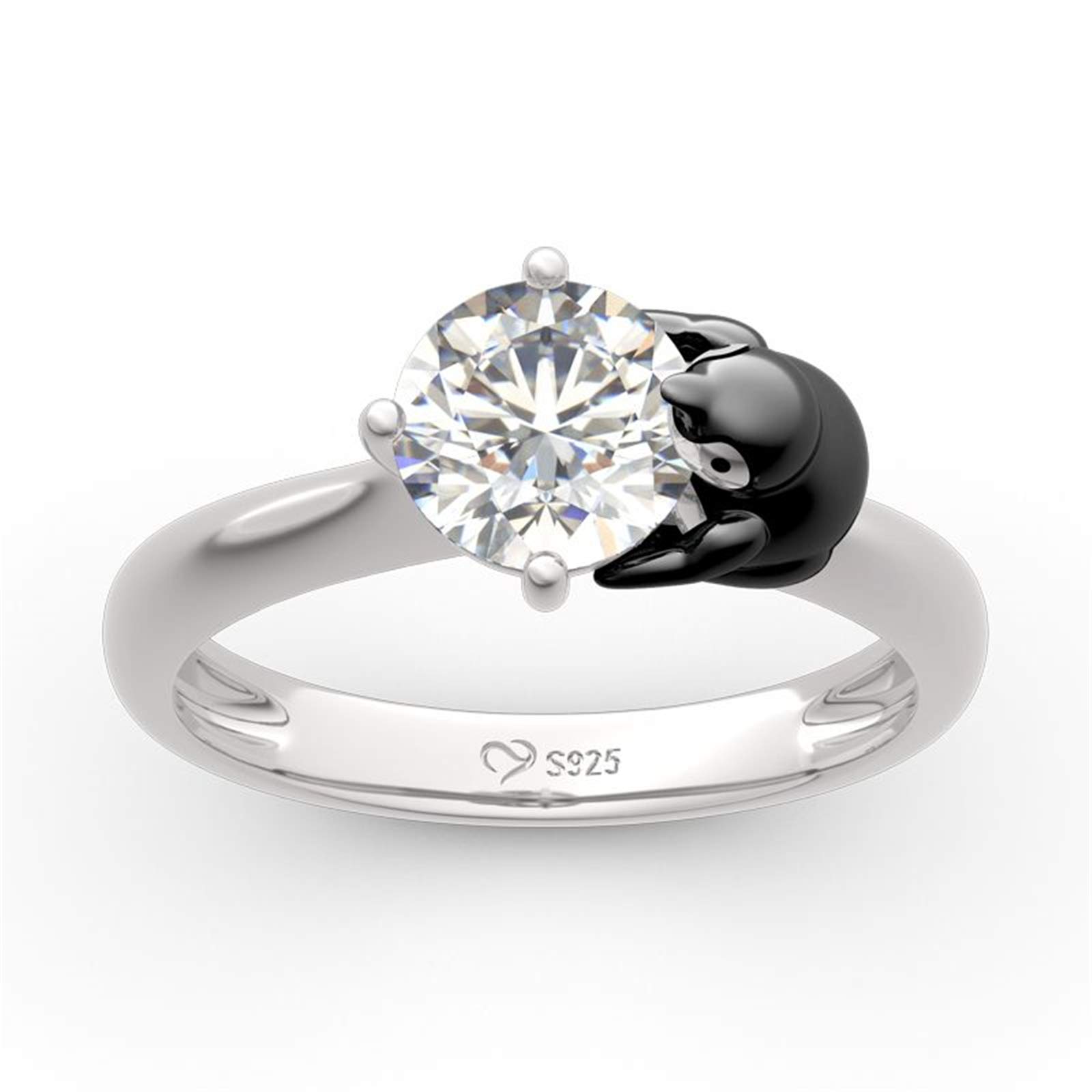 Jeulia "Keep Your Cool Penguin Round Cut Sterling Silver Ring Fashion Anniversary Promise Engagement Wedding Ring Set for Her With Gift Jewelry Box (7)