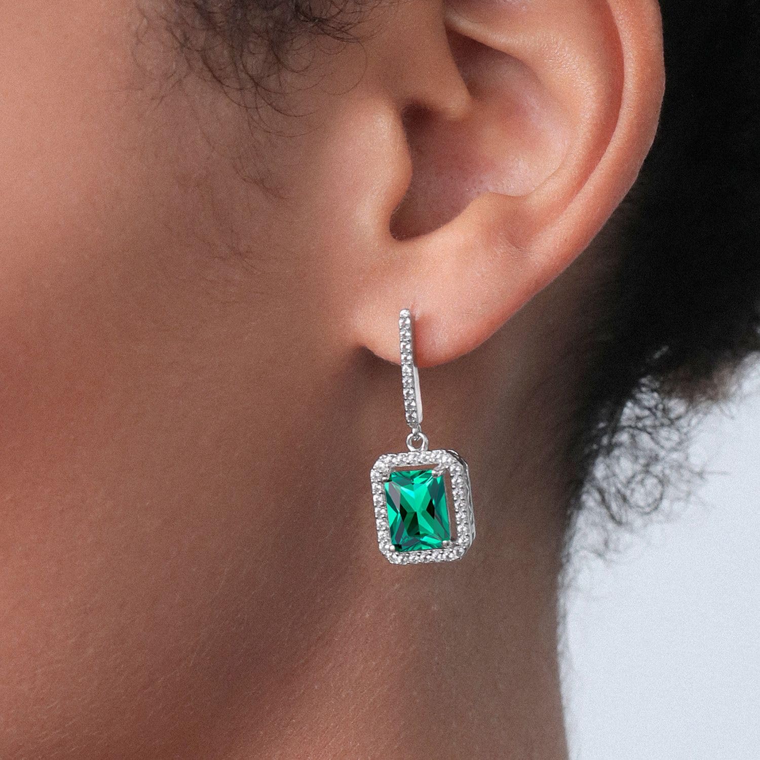 Gem Stone King 925 Sterling Silver Gemstone Birthstone Earrings | Emerald Cut 9X7MM | Drop Dangle Earrings for Women