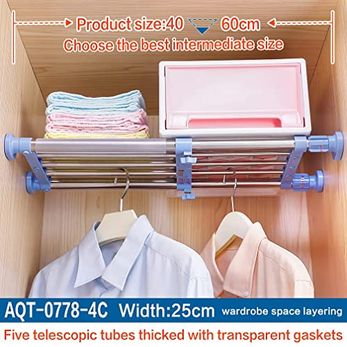Hershii 1 shelves Closet Tension Shelf & Rod Expandable Metal Storage Rack Adjustable Organizer DIY Divider Separator for Cabinet Wardrobe Cupboard Kitchen Bathroom - Blue