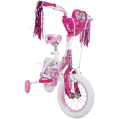 Huffy Disney Princess Kid Bike, Quick Connect Assembly, 12 & 16 inch, Pink w/ Training Wheels, Streamers
