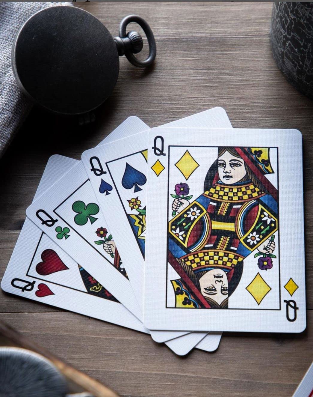Hesslers (Blue) Rider Back Playing Cards, Unique Four-Color Suites (Includes Poker Hand Reference Cards)