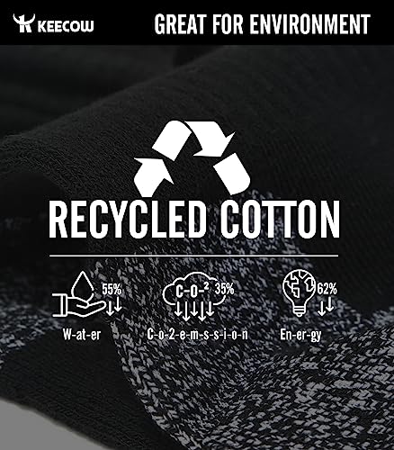 KEECOW Men's Crew Socks, 5 Pairs Athletic Cushioned Socks For Working Hiking (Large, Black (5 Pairs))