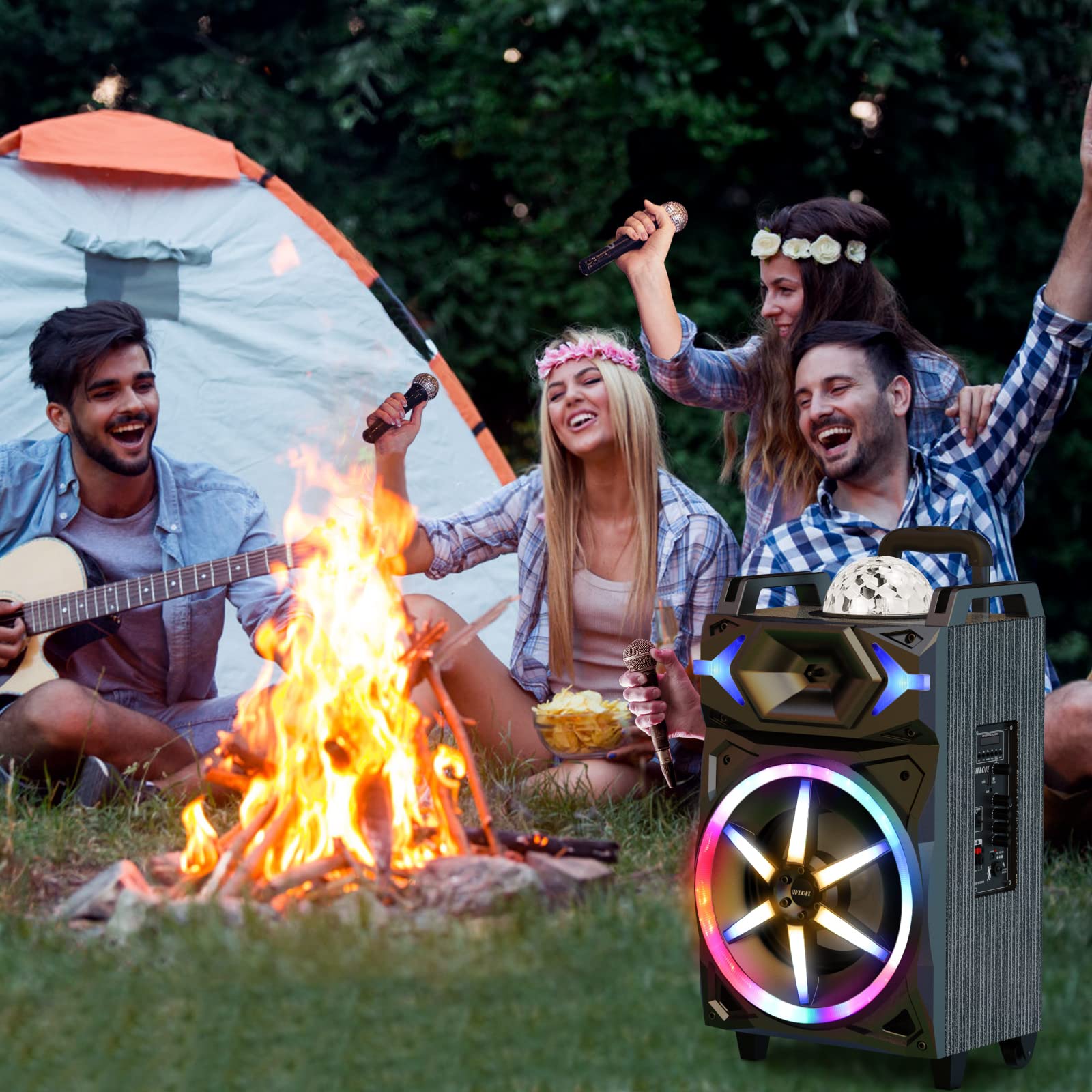 Karaoke Machine for Adults, 700W Peak Power Bluetooth 5.0 Karaoke System-PA Stereo with 10" Subwoofer, Multi-Function Speaker with 3 Microphones and 1 Stand,Panel Light Ring & Light Ball
