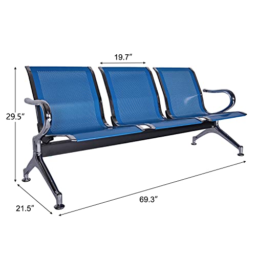 Kinsuite 3-Seat Waiting Room Chairs - Airport Reception Chairs Waiting Room Bench Reception Bench Lobby Bench Seating for Office Business Bank Hospital, Blue