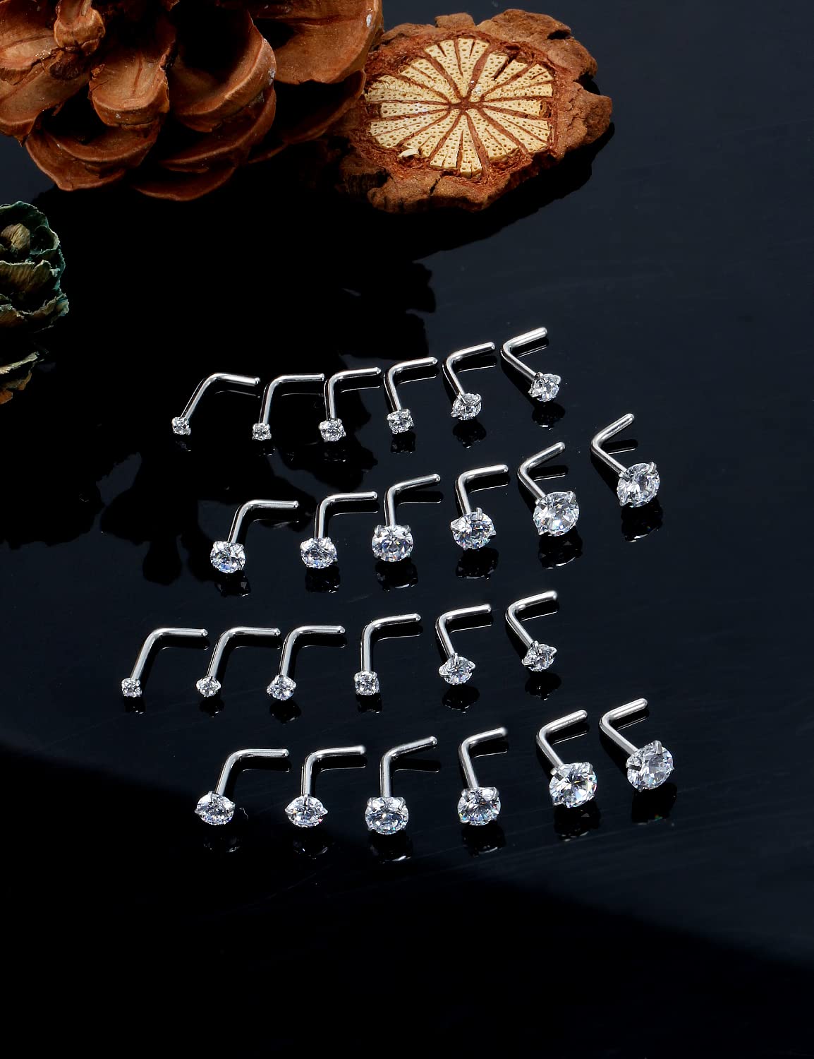 Kridzisw 20G Nose Rings Stud Piercing Jewelry for Women 20Gauge Stainless Surgical Steel Silver Stud Nose Ring L Shaped Bend Curved Nose Nostril Ring Stud Piercing Jewelry Men 1.5mm 2mm 2.5mm 3mm 4mm