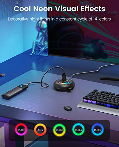 Multi Port USB Splitter, 4 Port USB 3.0 Hub, ORICO USB A Port Data Hub Have RGB Indicators, for Laptop, Computer, Mobile HDD, Flash Drive and Printer, Camera, Key-Borad, Mouse U-Disk etc