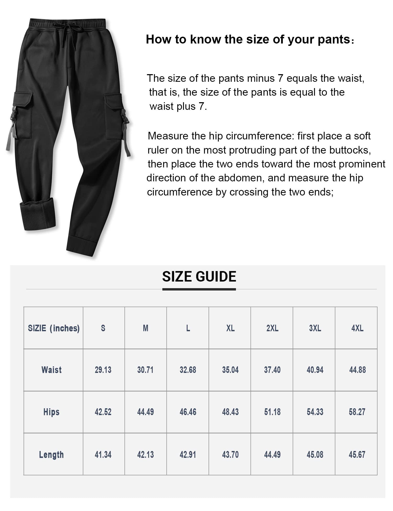 IGEEKWELL Men Sweatpants Cargo Fleece Winter Athletic Joggers Pants Warm Drawstring Pockets Elastic Black