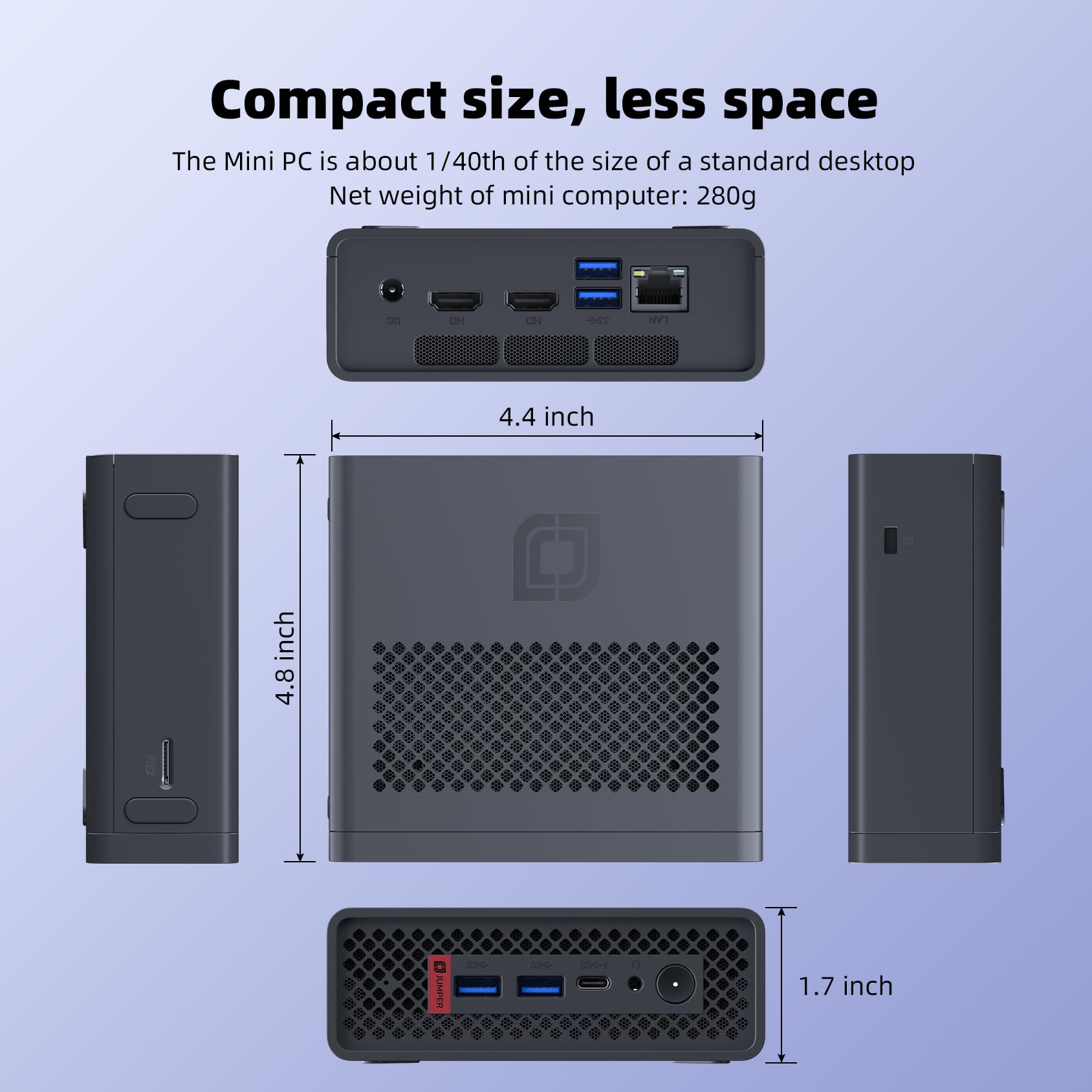 jumper Mini PC, 32GB RAM 1024GB SSD, Mini Computers Quad-Core Intel N100 CPU(Up to 3.4GHz), Mini Gaming PC with Windows 11, 4K UHD Graphics, WiFi 6/2.4G+5G WiFi, BT5.0, Dual HDMI, Cooling System.
