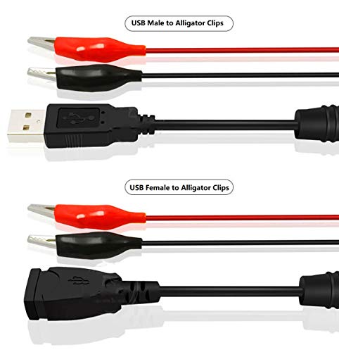 NOYITO Alligator Clips to USB Female Test Lead 18AWG Red Black Wire Max 5A Current Cable Length 12 inches Compatible with USB Devices (Pack of 2) (Alligator Clips to USB Female)