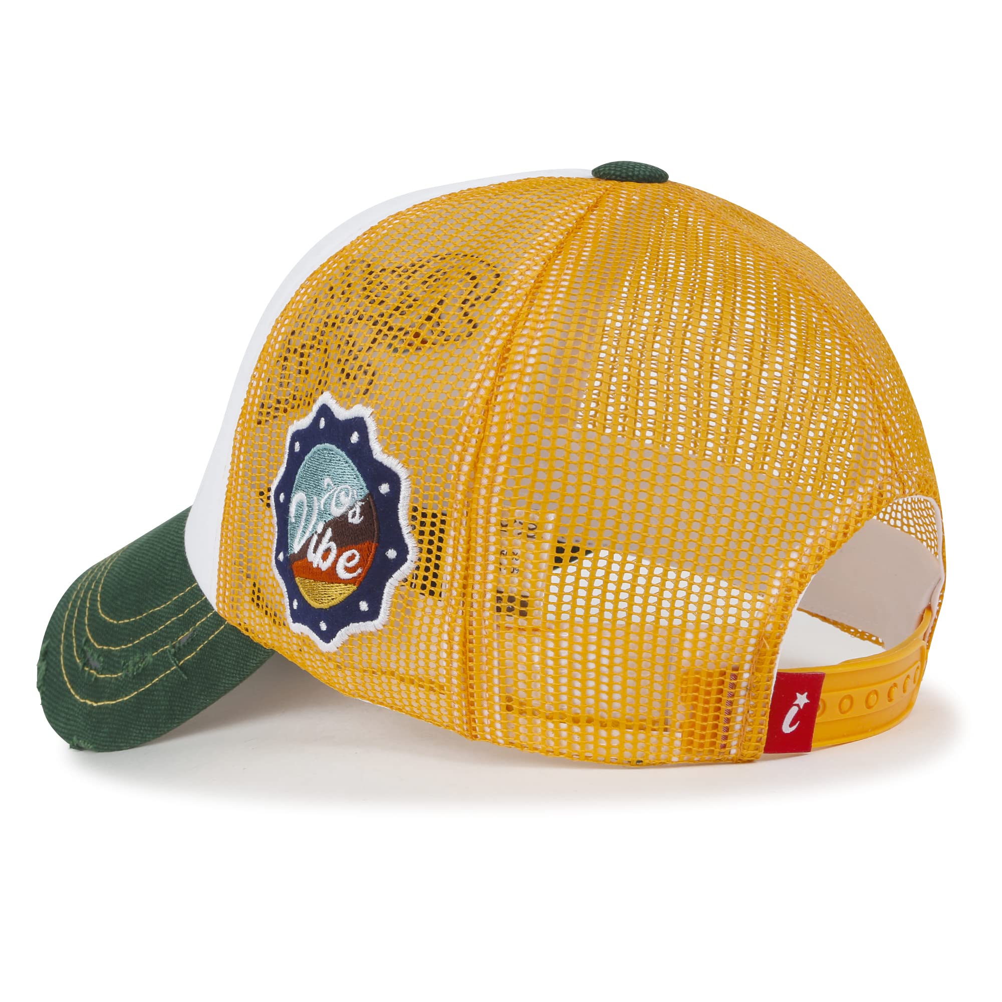 ililily Retro Embroidery Baseball Cap Vintage Distressed Cotton Trucker Hat (Medium, Green - Jump)