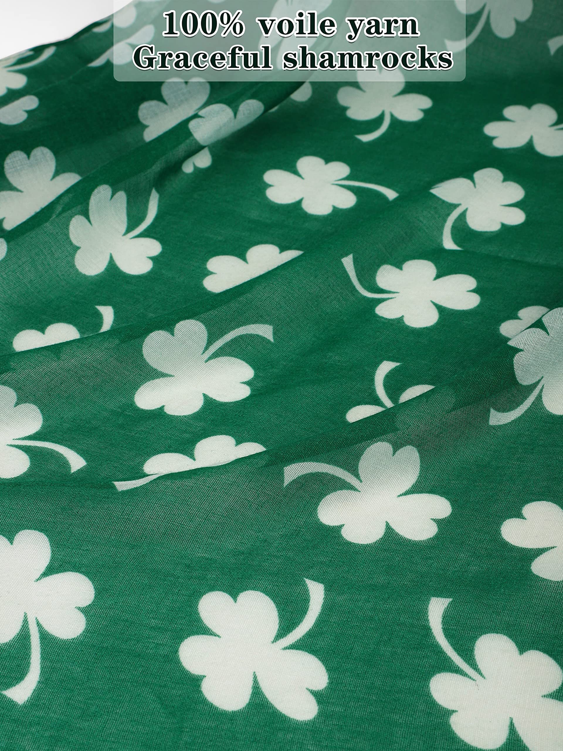 KUTTOR 2 Pack Women's St Patrick's Day Long Shamrock Scarf Irish Clover Silky Stripe Irish Theme Print Wrap Shawls for Women