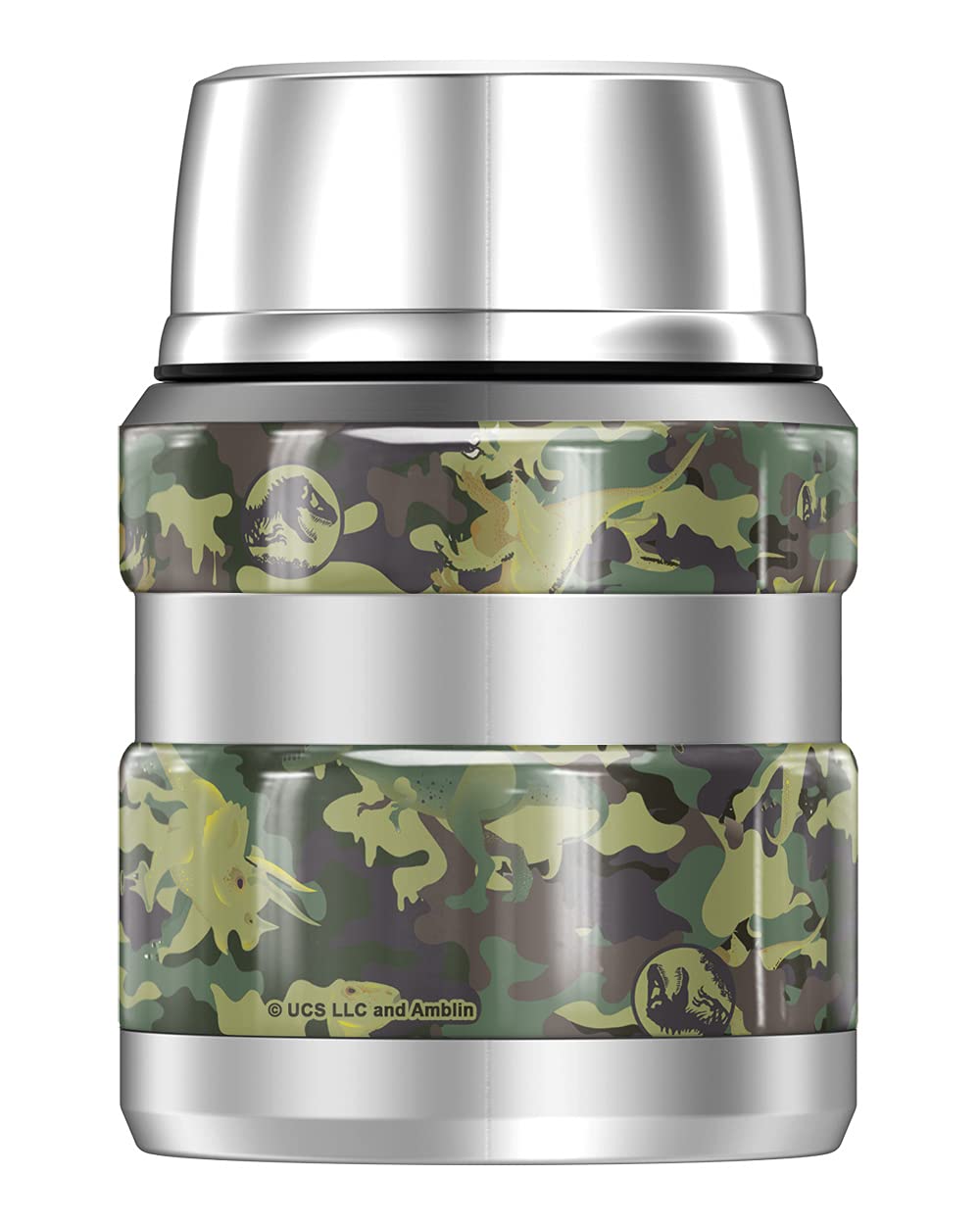 Jurassic Park Camo Logo THERMOS STAINLESS KING Stainless Steel Food Jar with Folding Spoon, Vacuum insulated & Double Wall, 16oz