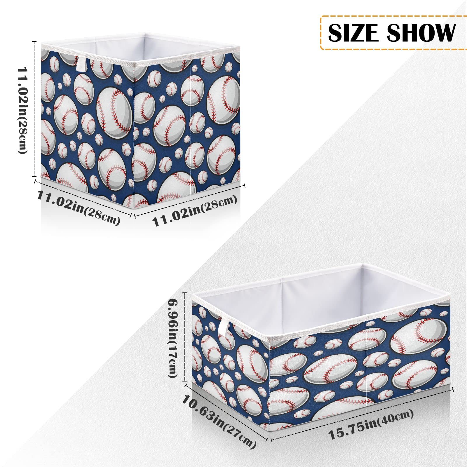 Kigai Baseball Pattern Cube Storage Bins - 11x11x11 in Large Foldable Cubes Organizer Storage Basket for Home Office, Nursery, Shelf, Closet