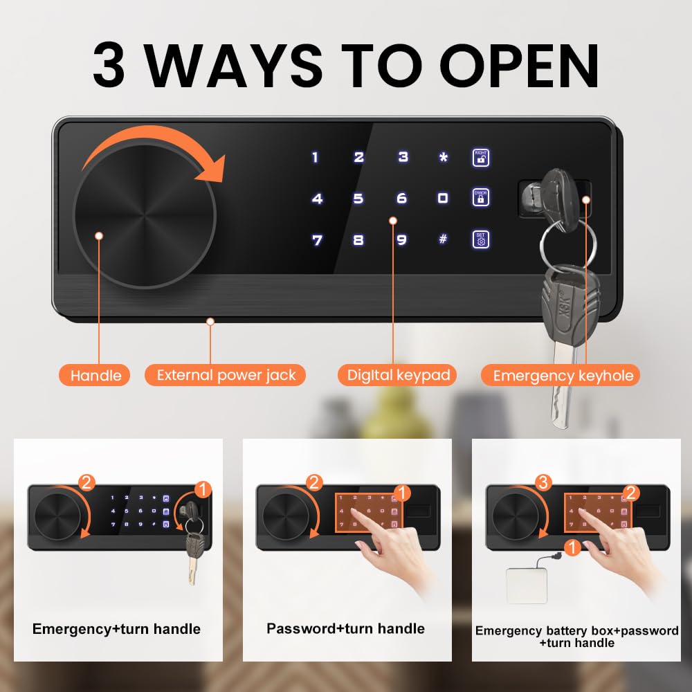 Kavey 2.0 Cub Safe Box, Home Safe with Backlit Touch Screen Keypad and Dual Alarm System, Money Safe With Mute Function and LED Light, Safe for Home Hotel Office