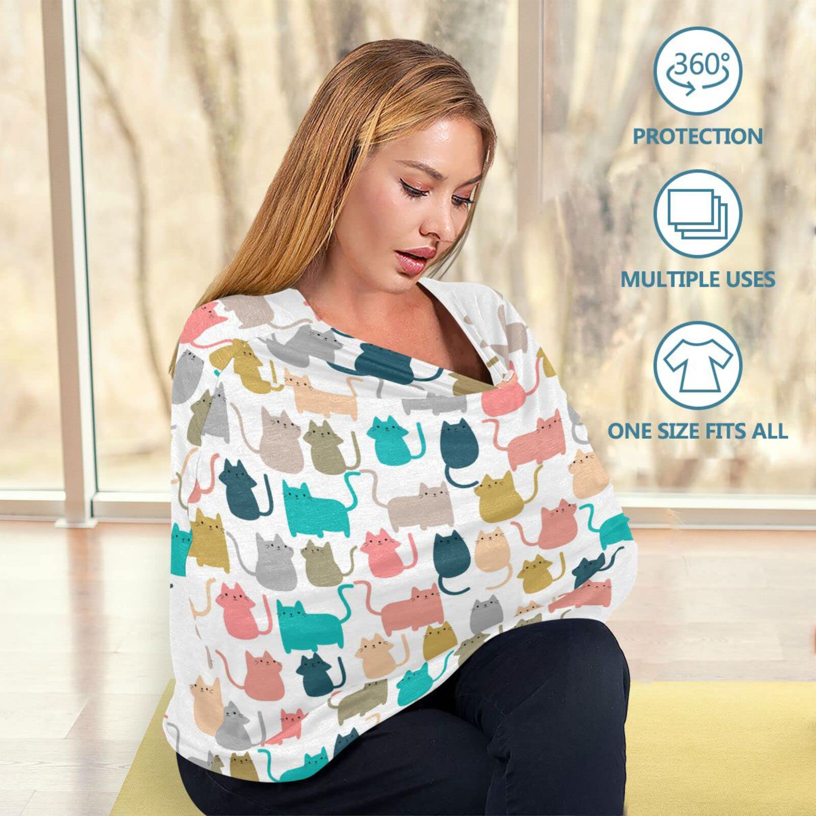 Nursing Cover Breastfeeding Scarf Colorful Cat Kitten Pattern-for Baby Car Seat Covers, Stroller Cover, Carseat Canopy(228ue8a)
