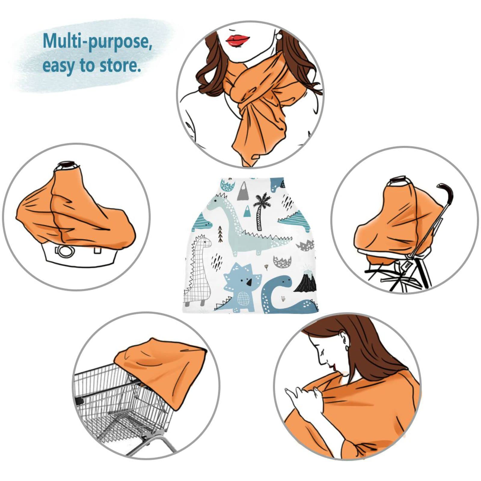 Nursing Cover Breastfeeding Scarf Cute Dinosaurs(k1)-for Baby Car Seat Covers, Stroller Cover, Carseat Canopy(228vb2b)