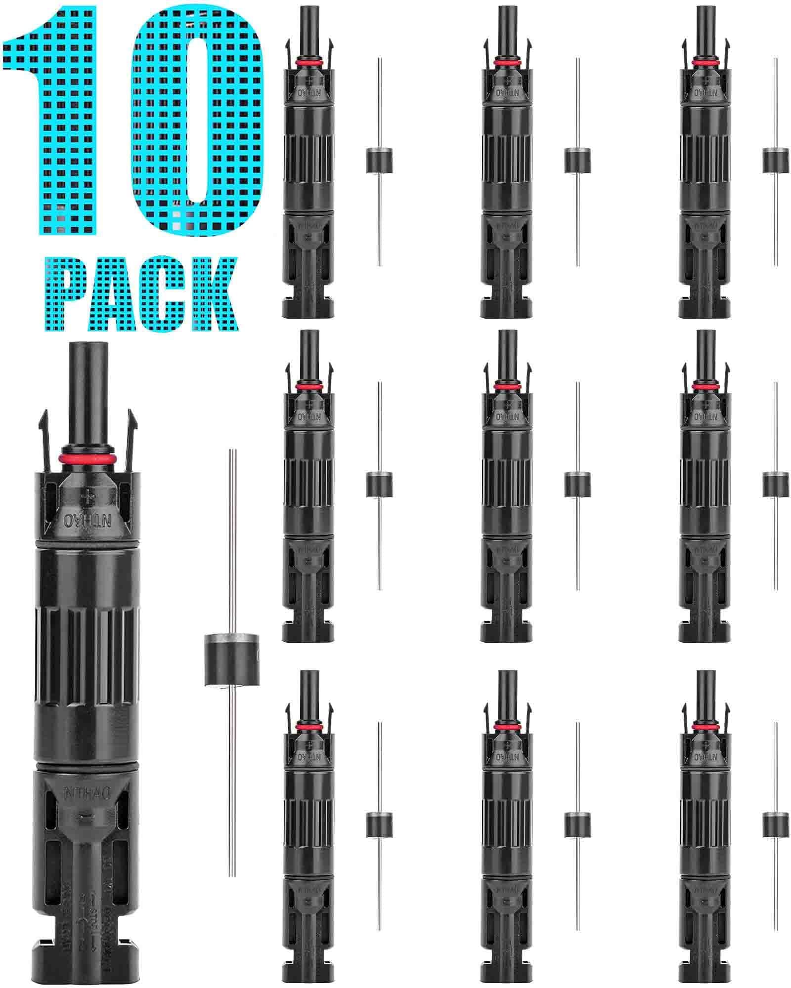 Jtron 10 PCS PV Solar Panel Connector Male/Female 20A Built-in Diode Inline Fuse Solar Wire Connectors Waterproof Anti-backflow (20A)