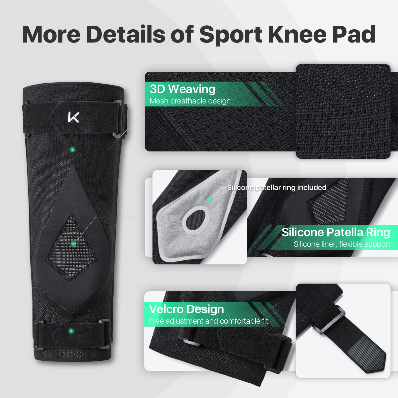 KEEP Protective Knee Brace, Knee Compression Sleeve Support, Volleyball Knee Pads, Thickened Non-slip Sports Knee Pads for Knee Pain, Running, Work Out, Gym, Hiking Black, M