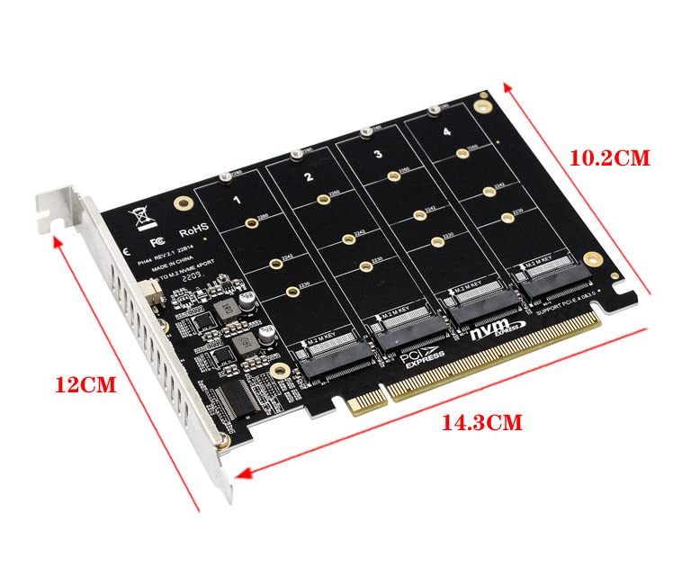 PH44 M.2 NVMe PCIe Adapter 4.0 X16 Expansion Card NVMe SSD 4.0/3.0 High Speed 4x32Gbps Soft RAID Card with Separate LED Indicator for PC Desktop Support 2230 2242 2260 2280