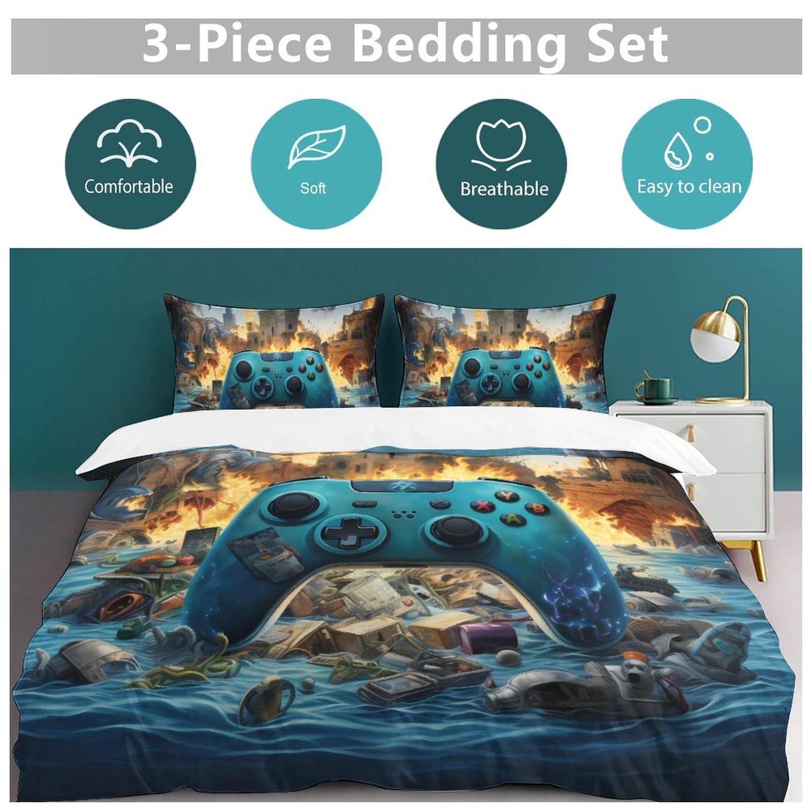 OPYINVZXX Music Duvet Cover Set Full Size, Bedding Set 3 PCS, Soft Microfiber Patterned Comforter Cover with Zipper, 1 Duvet Cover and 2 Pillowcase Twin, White