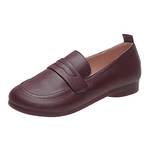 Leisure Women Artificial Leather Solid Color Autumn Thick Sole Flat Slip On Lazy People Round Toe Shoes Throwback Shoes Brown