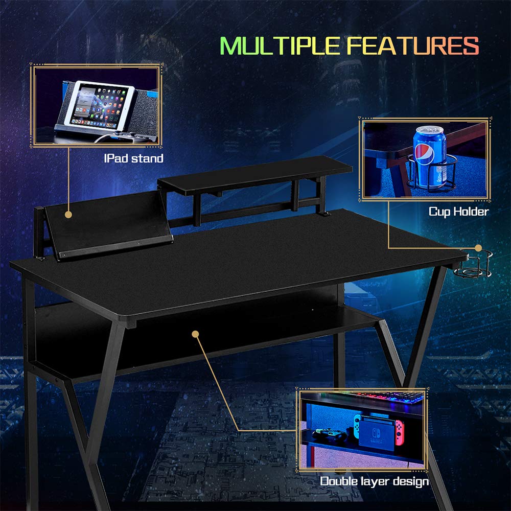 HomeSailing Modern Computer PC Desk Table Black with Hutch and Storage Shelf Cup Holder, Office Workstation Student Gaming Writing Study Desk for Home Furniture 41”
