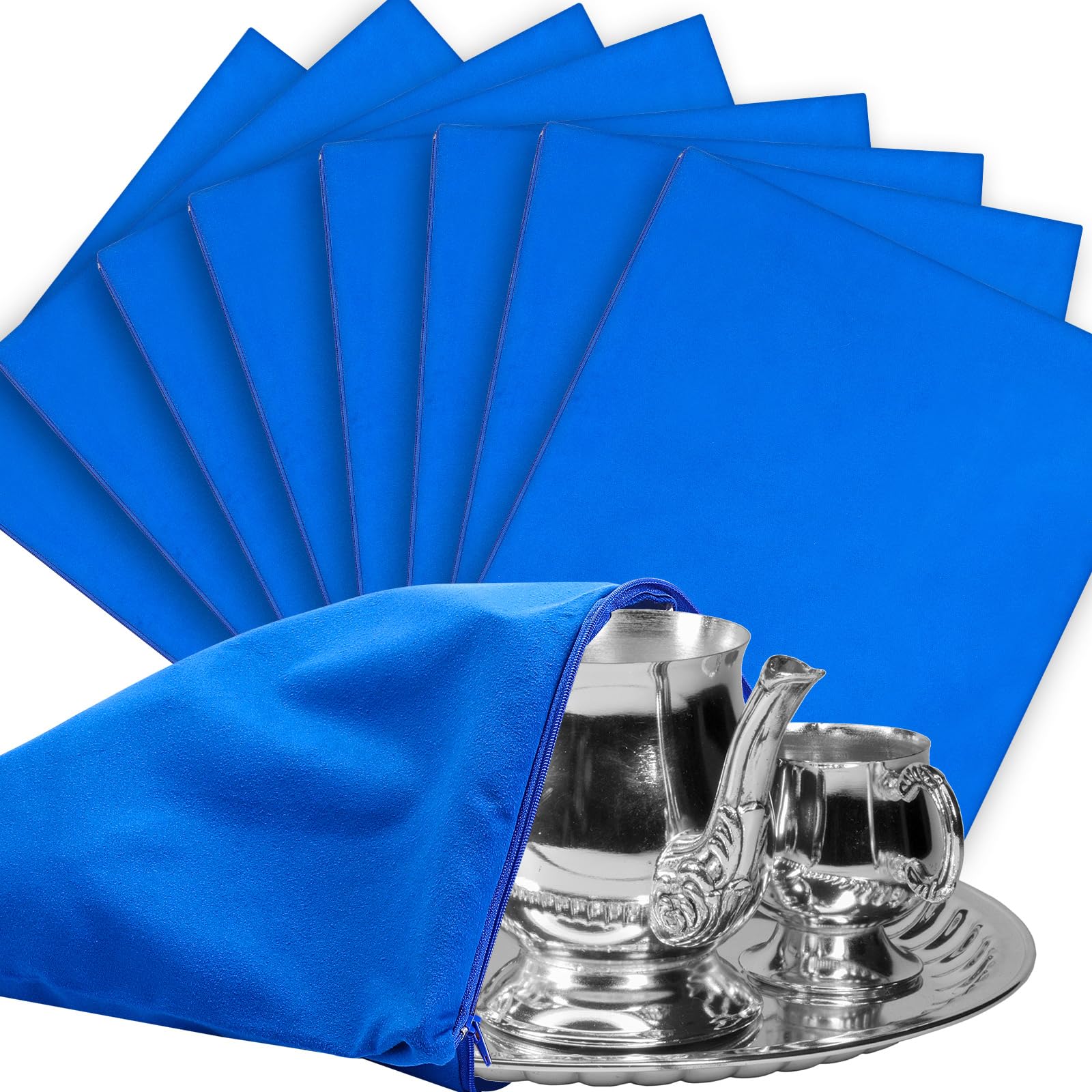 Sanwuta 8 Pcs Zippered Silver Storage Bags Anti Tarnish Bags Silver Pouches Silver Keeper Jewelry Storage Protector Bags (Navy Blue, 15 x 15 Inch)