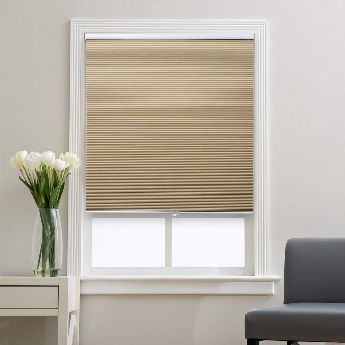 Honeycomb Blinds Cellular Shades Window Blinds and Shades Blackout Blinds Fabric Blinds for Home and Office, Beige-White, 39x64