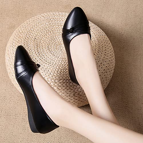 Leisure Women's Four Seasons Low Heeled Non Slip Round Toe Bow Tie Breathable Slip On Lazy Shoes Lady Work Shoe Black