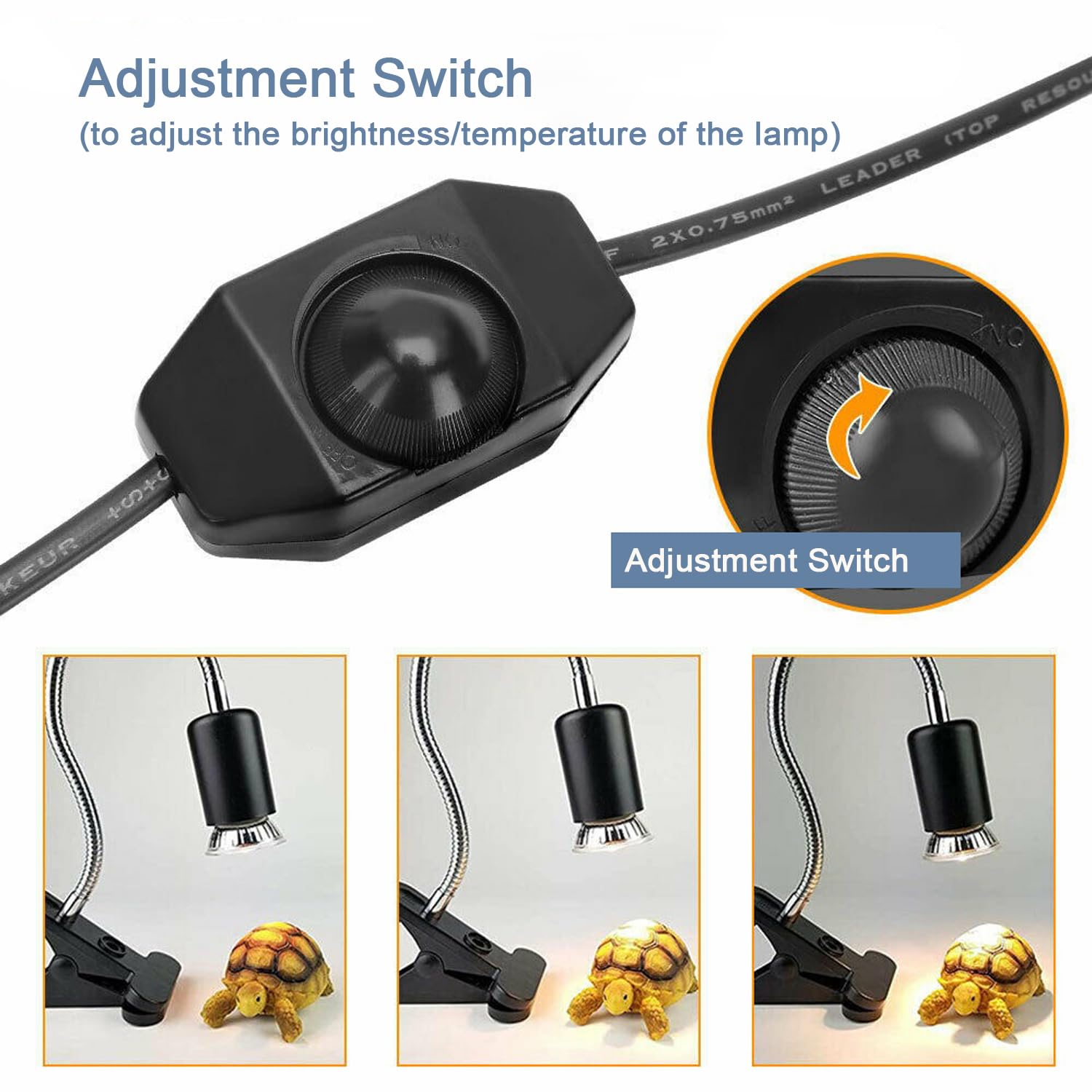 Heat lamp for reptiles,UVA UVB Turtle Heating Lamp with Two Heat Bulbs, Turtle Basking Light with 360° Rotatable Hose & Clamp & Adjustable Switch for Bearded Dragon Reptiles Turtle Lizard Snake