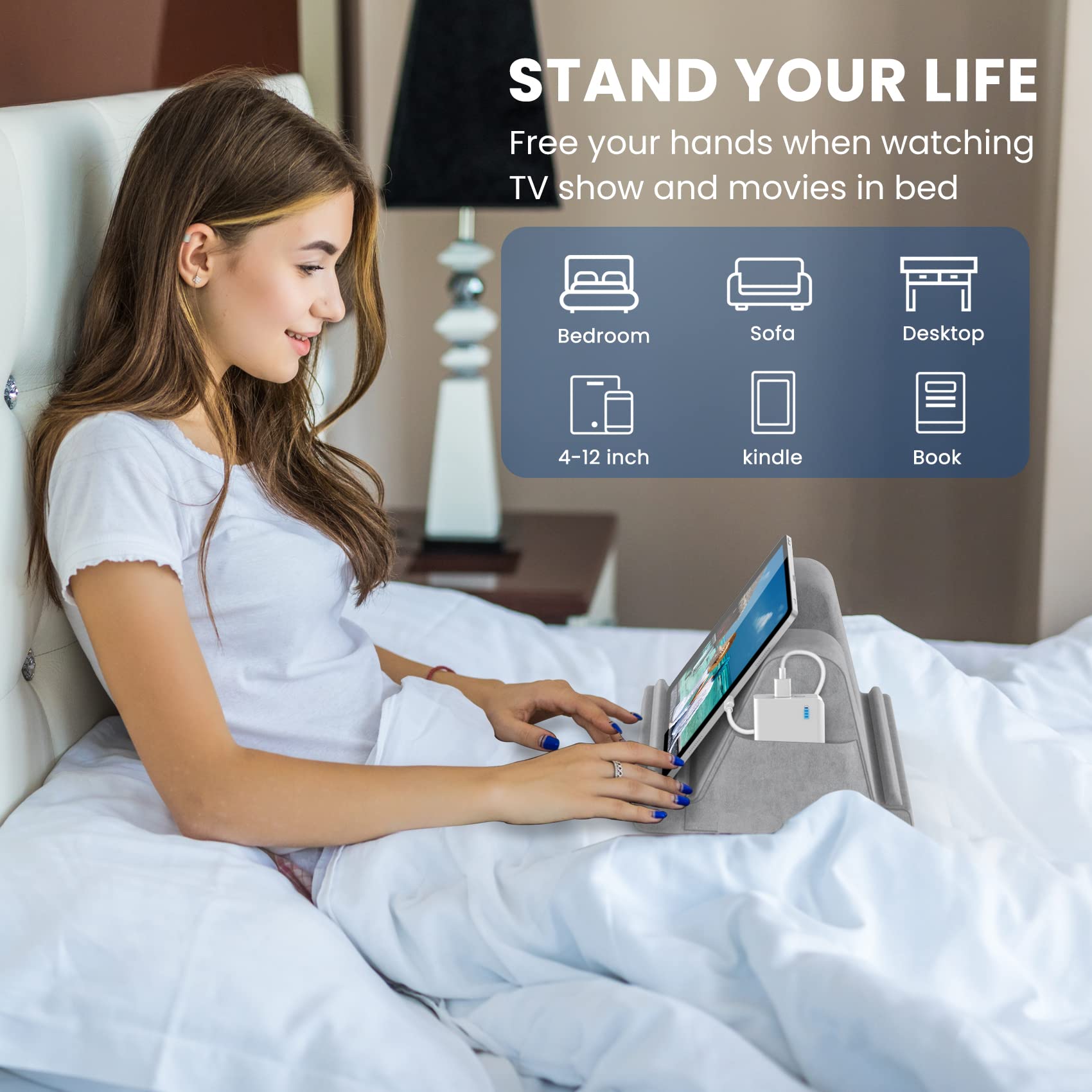 Nusican Tablet Pillow Holder Stand for Neck, ๐ฎ๐ฌ๐ฎ๐ฏ ๐จ๐ฝ๐ด๐ฟ๐ฎ๐ฑ๐ฒ๐ฑ Pillow Holder for Lap, Bed & Desk, Multi-Angle Tablet Pad with Pocket,Compatible with iPad,Samsung Galaxy,Kindle Fire & E-Reader