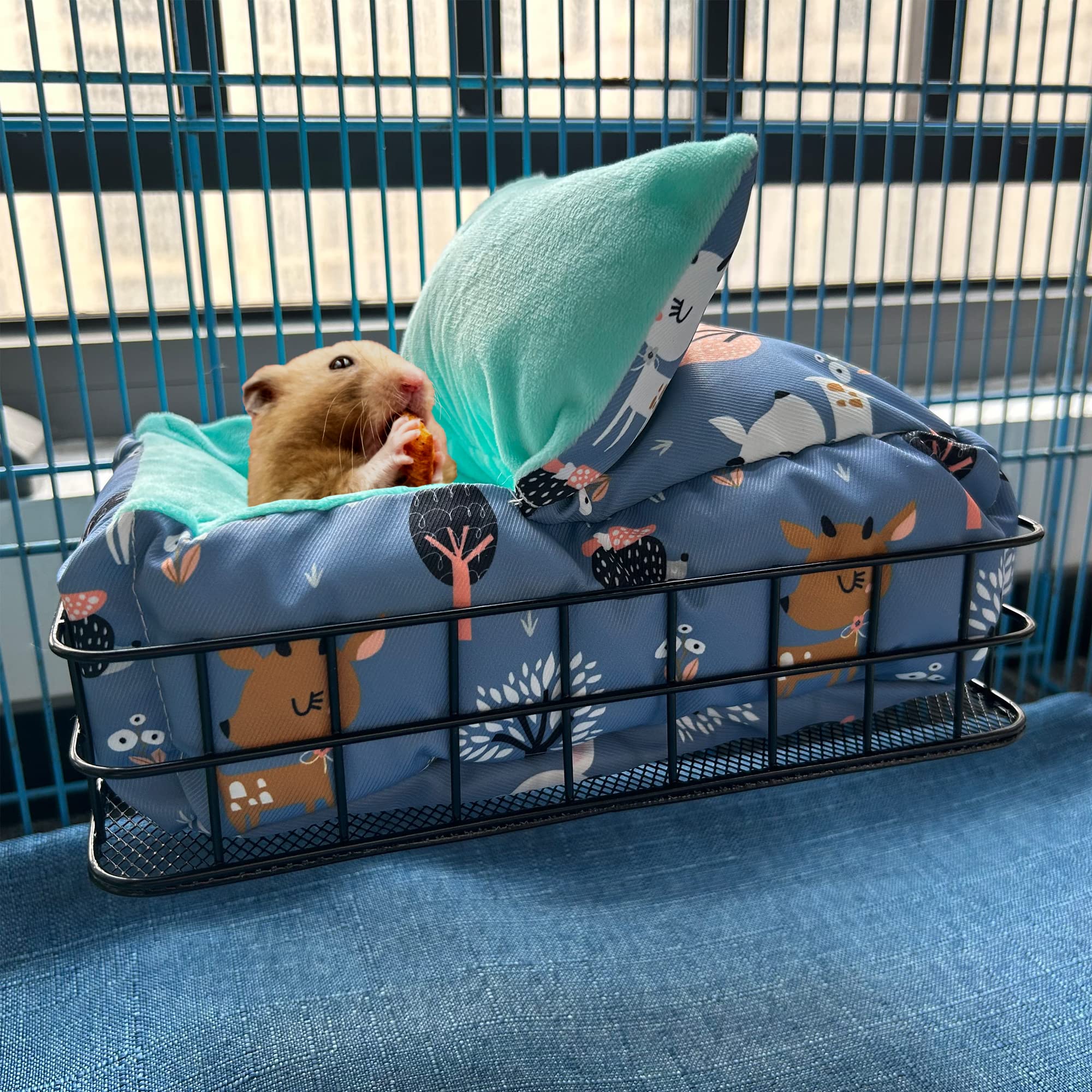 Guinea Pig Rat Hammock Metal Year-Round Use,Small Animal Hanging Hammock for Cage Chew Proof,Mini Pet Covered Nest Hammock and Metal Basket for Rat, Mouse, Chinchilla, Sugar Glider, Ferret