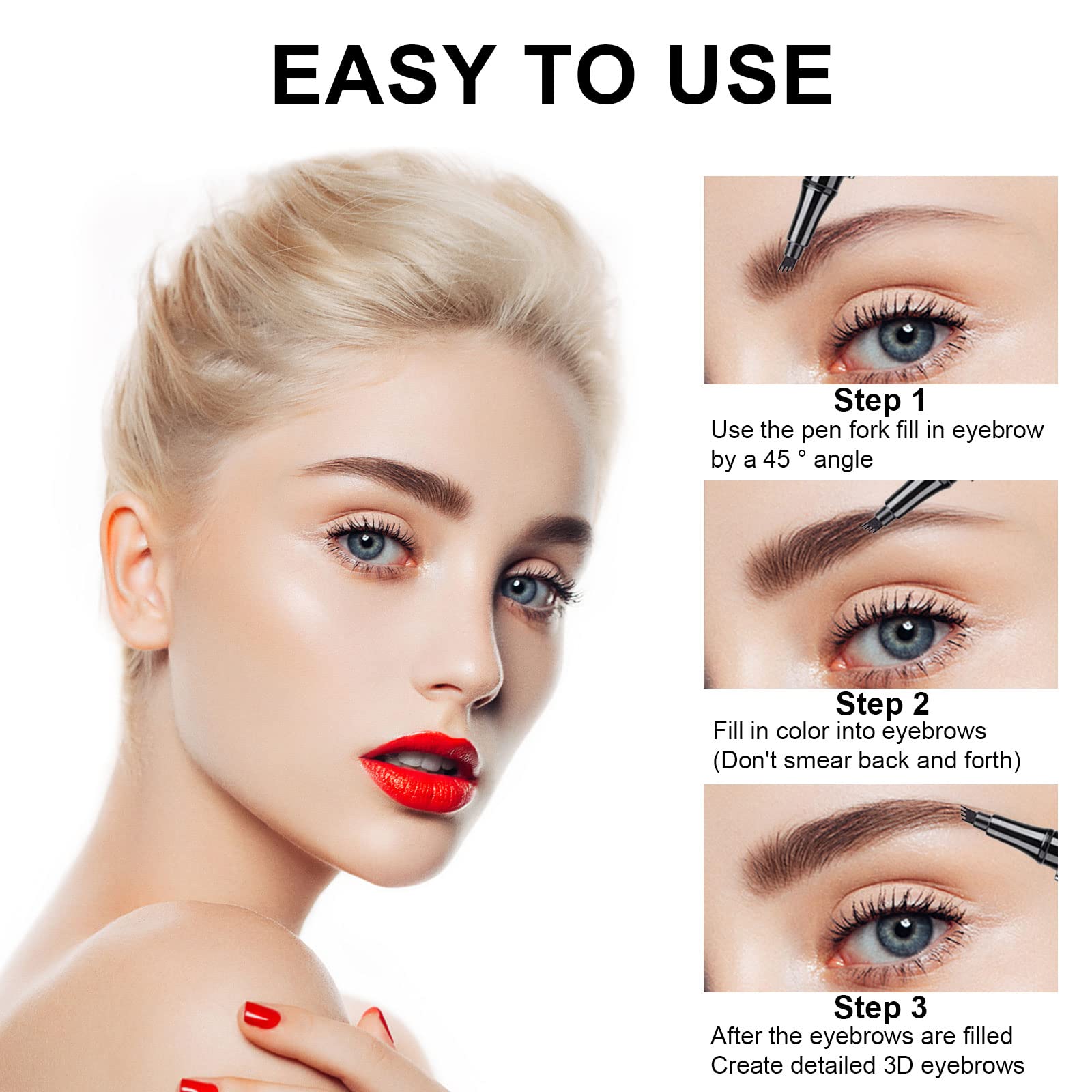 Huieter Eyebrow Microblading Pen, Eyebrow Pencil with an Upgrade Micro-Fork Tip Applicator, Waterproof Long-Lasting Microblading Pencil for Eyebrows, Microblading Pen for Natural Looking Brows Makeup