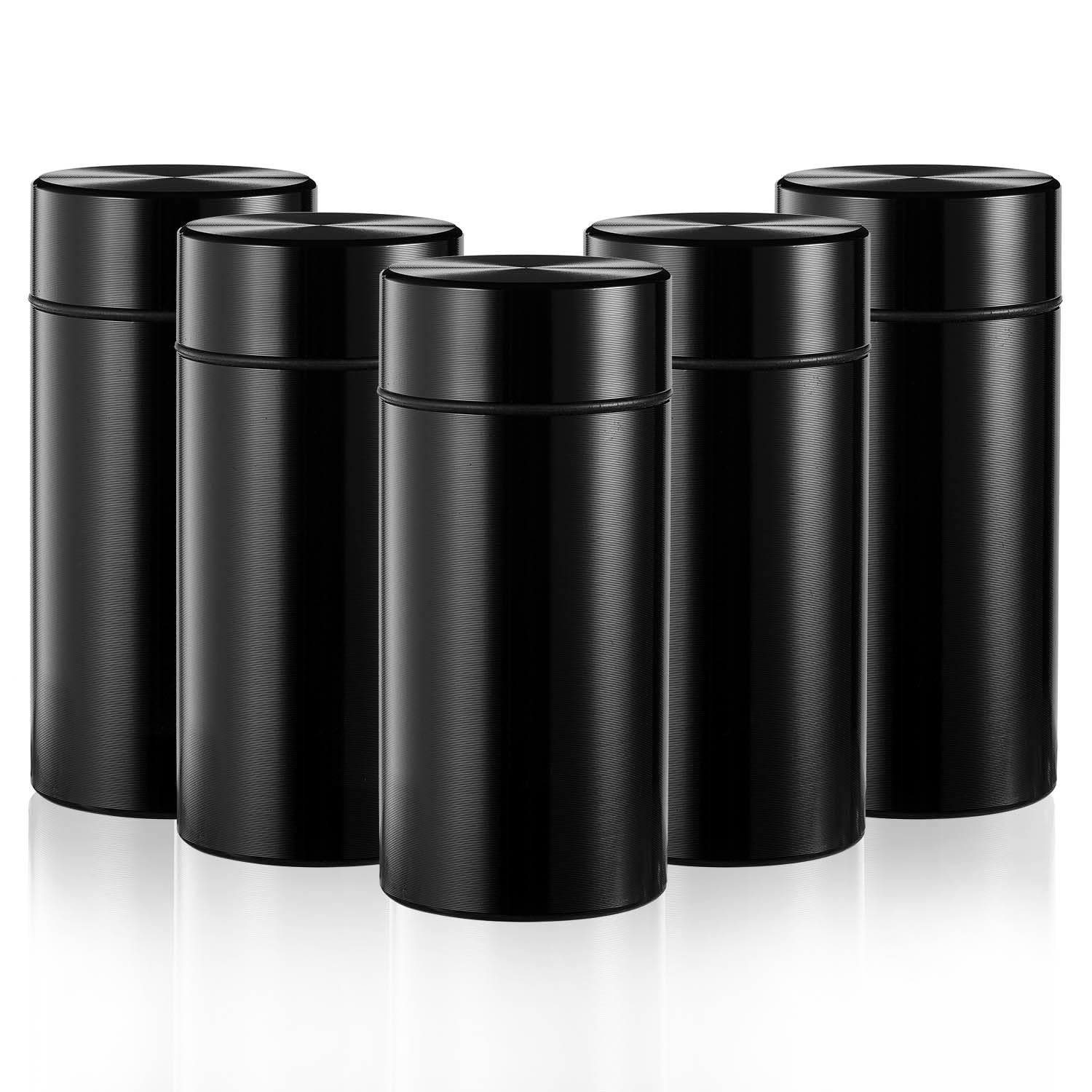 Honeypuff 5 Pack Smell Proof Jar, Portable Airtight Storage Container With Silicone Ring, 42ml Multi-Use Aluminum Stash Bottle for Coffee, Herb & Spice Keep Fresh(Black)