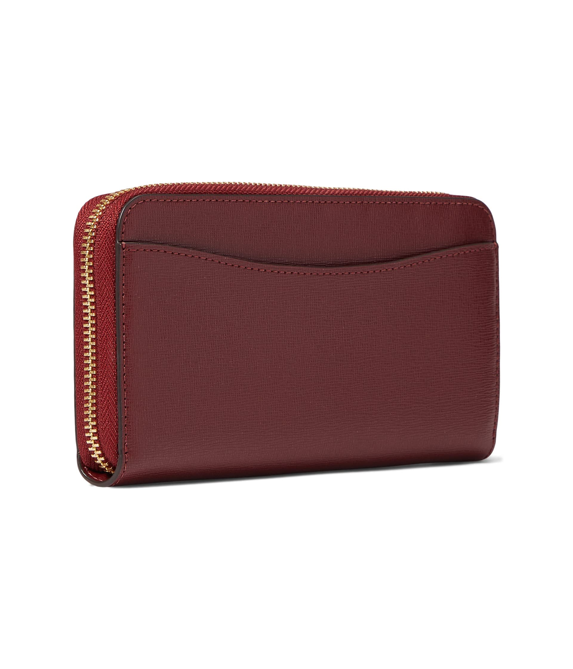 Kate Spade New York Morgan Bow Embellished Saffiano Leather Zip Around Continental Wallet Autumnal Red One Size