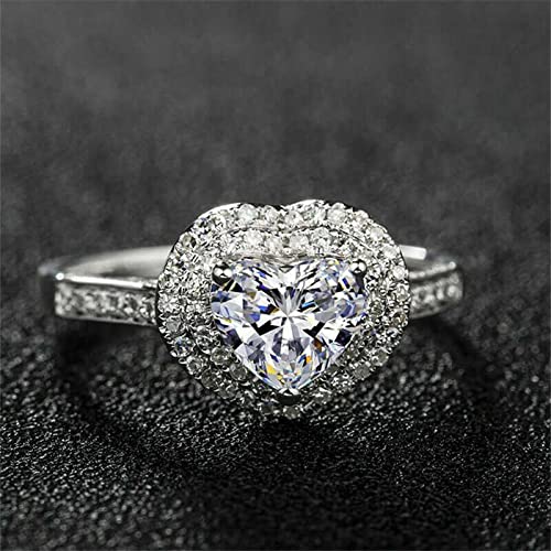 Jewel Panda Women's Sterling Silver Adjustable Heart-Shaped Cubic Zirconia Solitaire Eternity Ring for Wedding, Engagement, Valentine's day, and Anniversary(Silver)