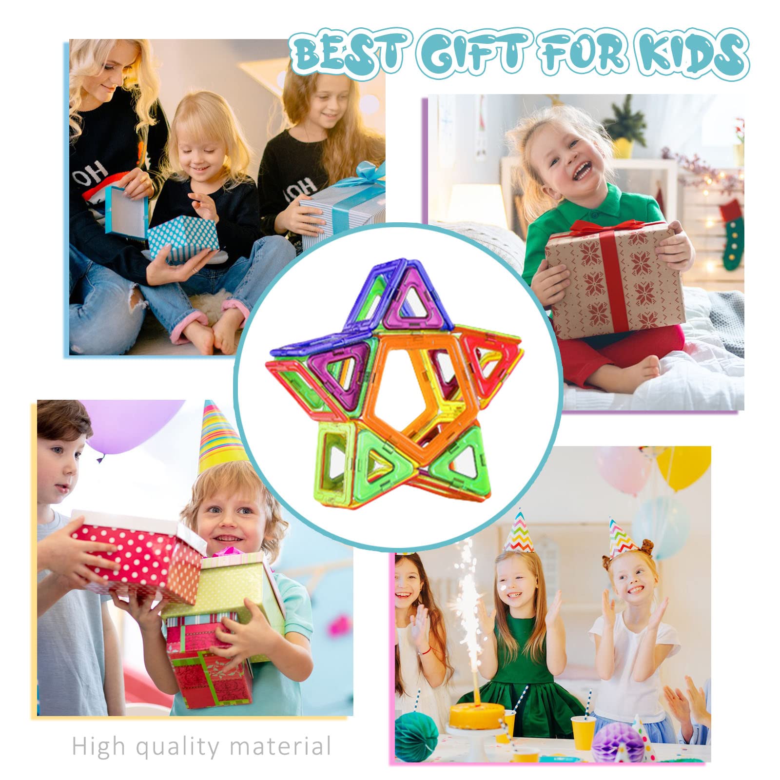 MSVDT Magnetic Tiles Building Blocks Toys for Kids, 195 Pieces 3D Creative Castle Construction Magnetic Stacking Set,STEM Creativity/Educational Toys for Kids Easter Basket Gifts