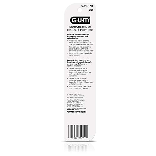 GUM Denture Brush - Dual Headed Hard Bristle Toothbrush for Dentures & Acrylic Retainers - Dentist Recommended Denture Cleaner (Pack of 1)