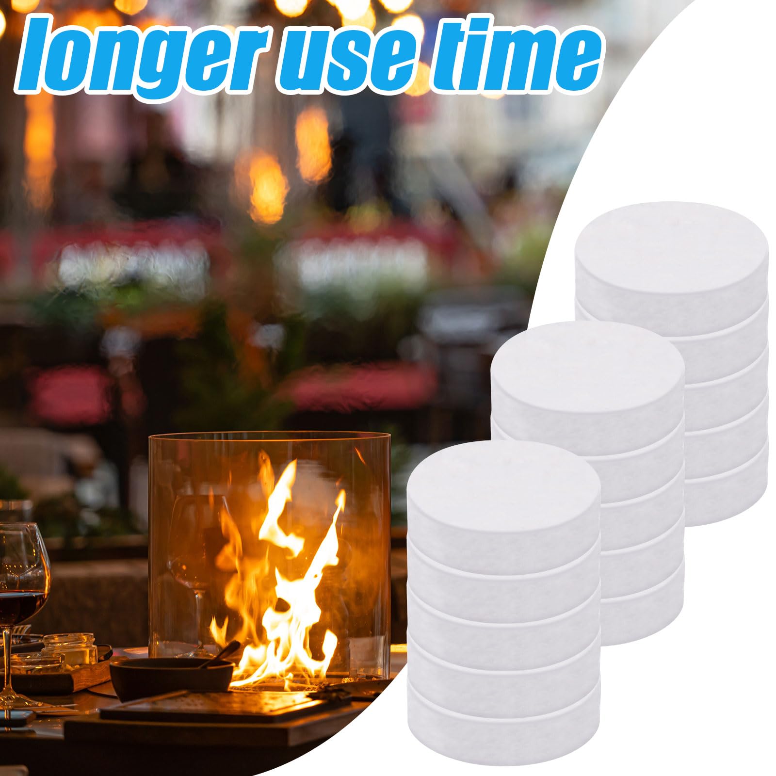 Landical 50 Pcs Tabletop Fire Pit Ceramic Wool Wick Sponge Fire Wick Fireplace Wool Firepit Sponge Cotton Core Ceramic Fiber Insulation for Bioethanol Fireplaces (Round,3.2 x 3.2 x 0.4)