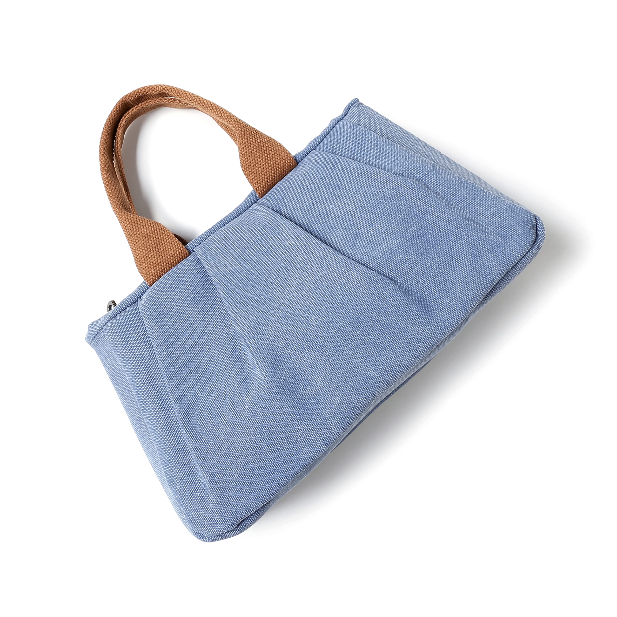 Jeelow Small Canvas Tote Handbag Bag Purse With Zipper & Pocket For Girl Women (Blue)