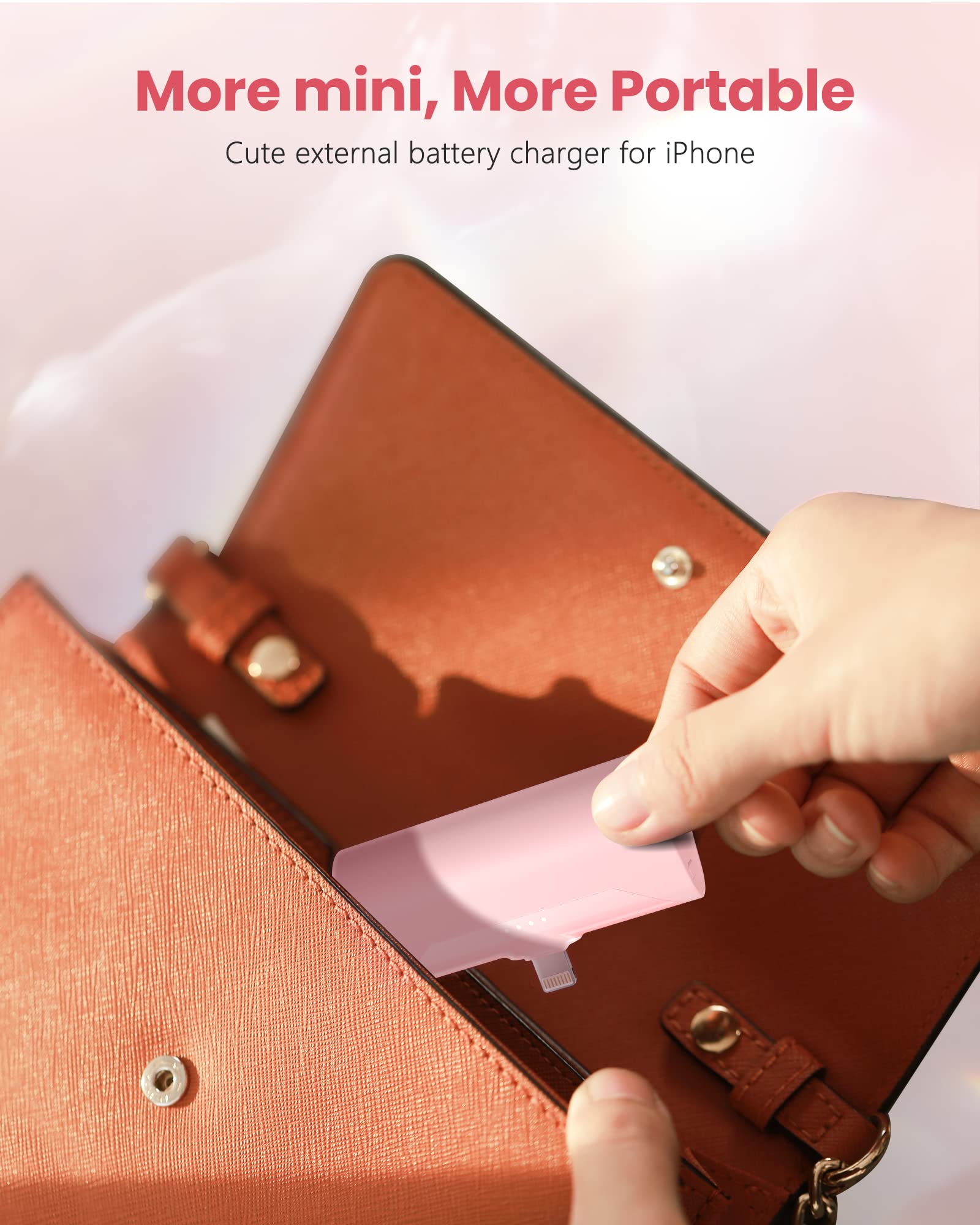 L.LYFOVR Pink Small Portable Battery Charger 4800mAh, Tiny Power Bank Ultra-Compact 15W Fast Charging Mini Battery Pack Power Charger for iPhone 14 Pro/13/12/11/8/iPad Air/Mini/Pro/AirPods Pro I/II