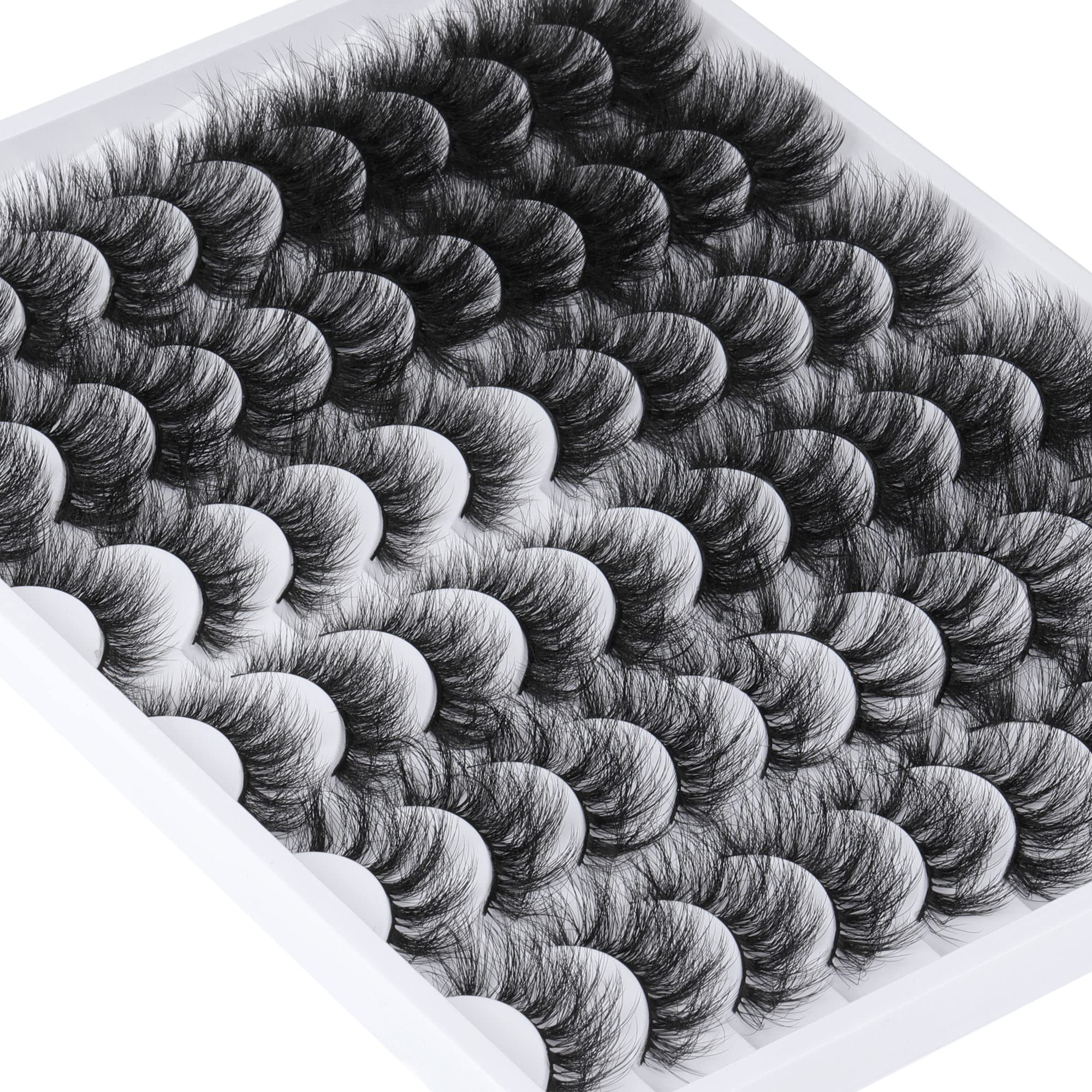 Newcally Fluffy Wispy False Eyelashes 20MM Dramatic Thick 5D Volume Fake Eye Lashes 6 Styles Long Cat Eye Curly Strip Faux Mink Eyelashes 30 Pairs Lashes Multipack Bulk