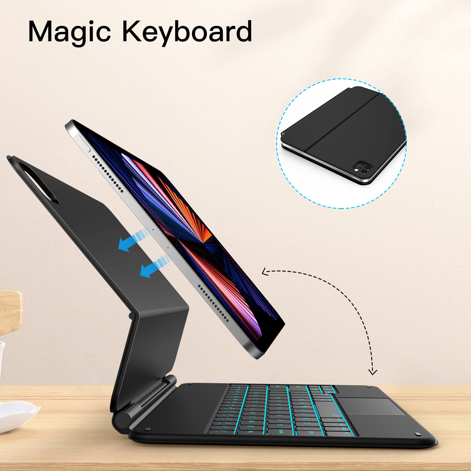 Magic-Style Keyboard Case for iPad Pro 11" & iPad Air 10.9", PIMOFEE Backlit Bluetooth Keyboard Case Cover with Trackpad for iPad Pro 4th 2022 / 3rd 2021/ 2nd 2018, iPad Air 5th 2022 / 4th 2020(Black)