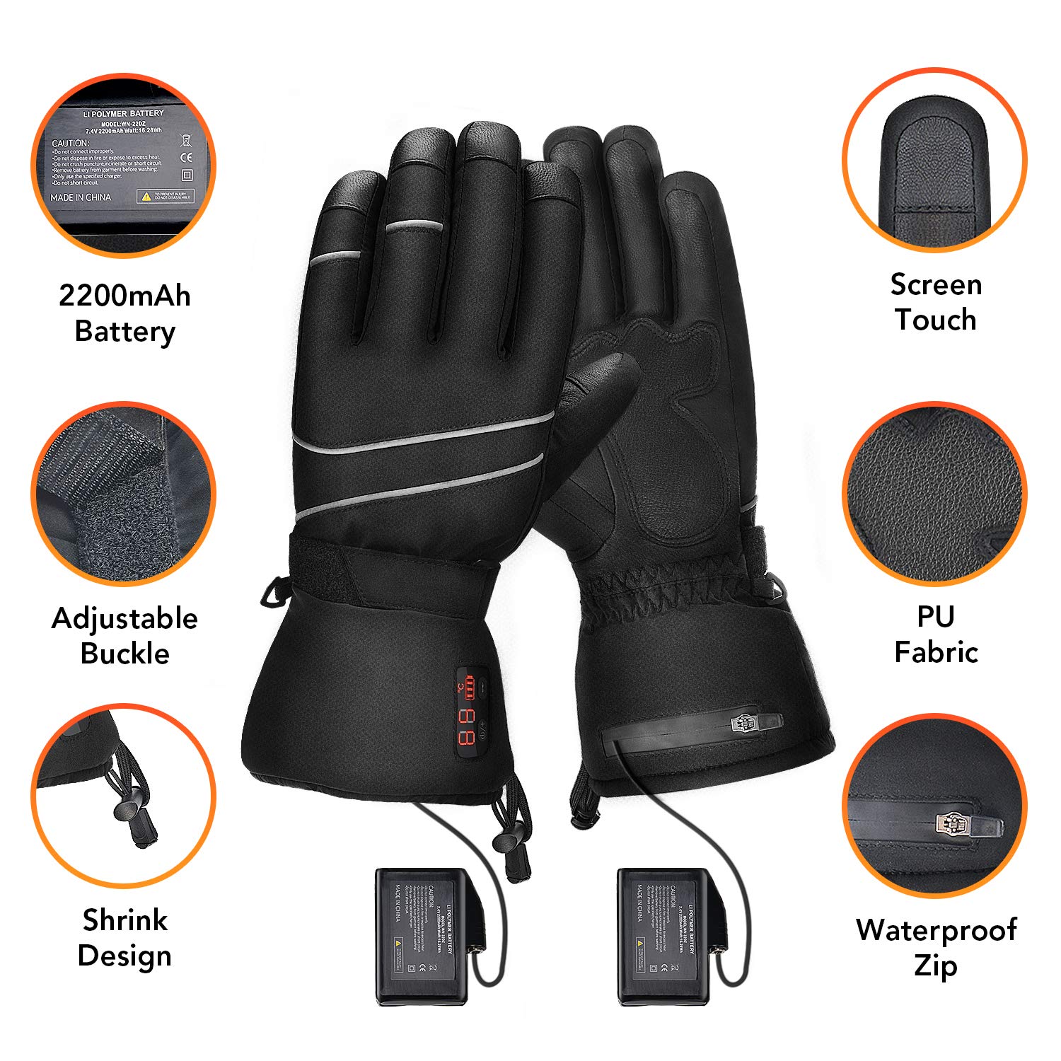 Heated Gloves for Men Women, Rechargeable Battery Electric Gloves, Touchscreen Heating Gloves for Skiing, Motorcycle, Hunting, Riding