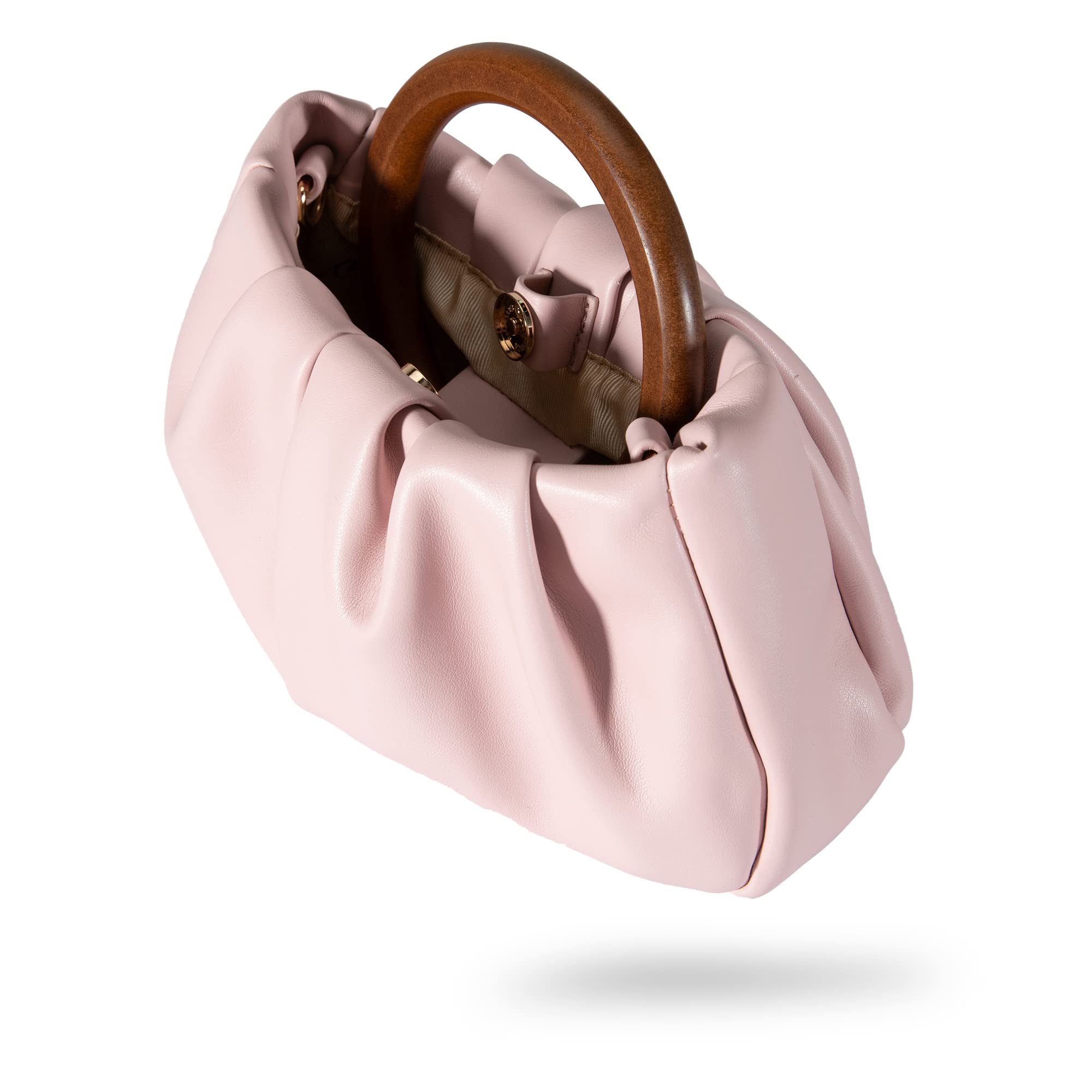 Milan Chiva Clutch Purses for Women Small Handbags Dumpling Mini Cloud Bag with Wooden Handle MC-1007TQ