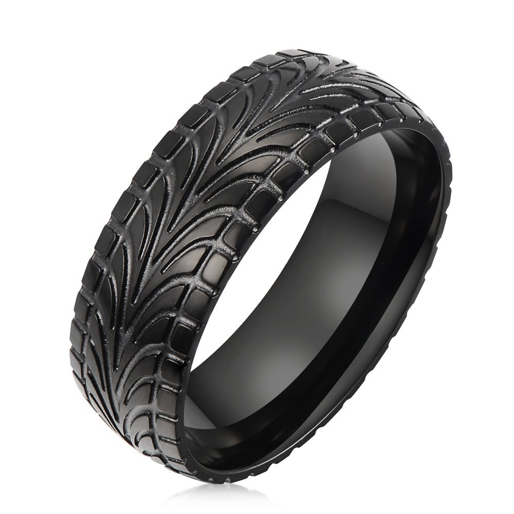 iMetalwerks Awesome Black Ion Plated Stainless Steel Ring with Cool Tire Tread Pattern. 8 silver CSS001 0