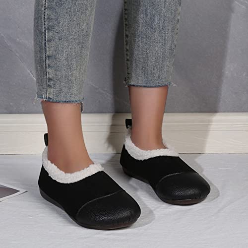 Ladies Fashion Solid Color Suede Leather Panel Warm Plush Flat Sole Casual Shoes Leather Men Casual Shoes Black