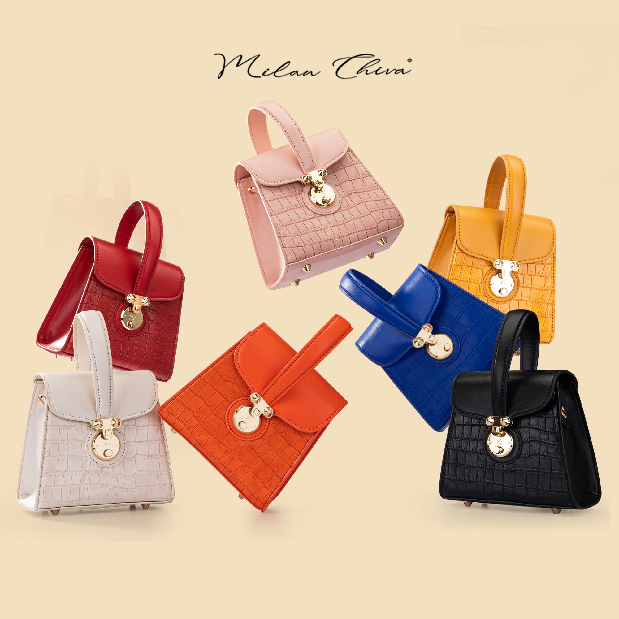 Milan Chiva Top Handle Purse Crocodile Crossbody Bag for Women Trendy Cute Shoulder Handbag with Chain Strap MC-1011YL, Yellow