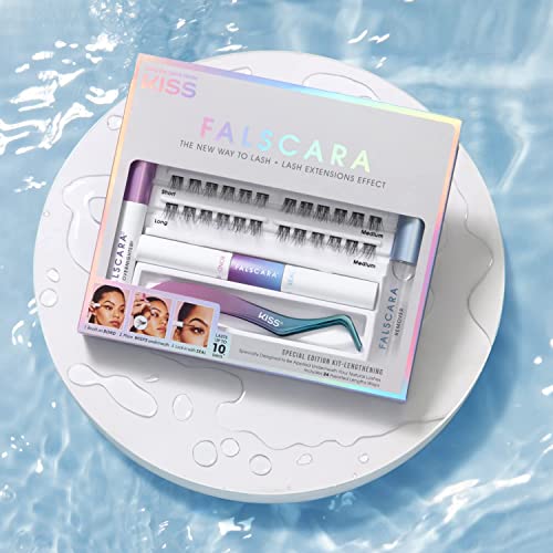 KISS Falscara False Eyelash Special Edition Starter Kit with Overnighter, Bond & Seal, Applicator, Remover, & 24 Lengthening Lash Wisps