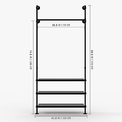 pamo industrial pipe clothing rack - ALVA - clothes rack for wardrobe, bedroom and as walk-in closet system. Sturdy clothing racks for hanging clothes I wall mounted heavy duty clothes rack
